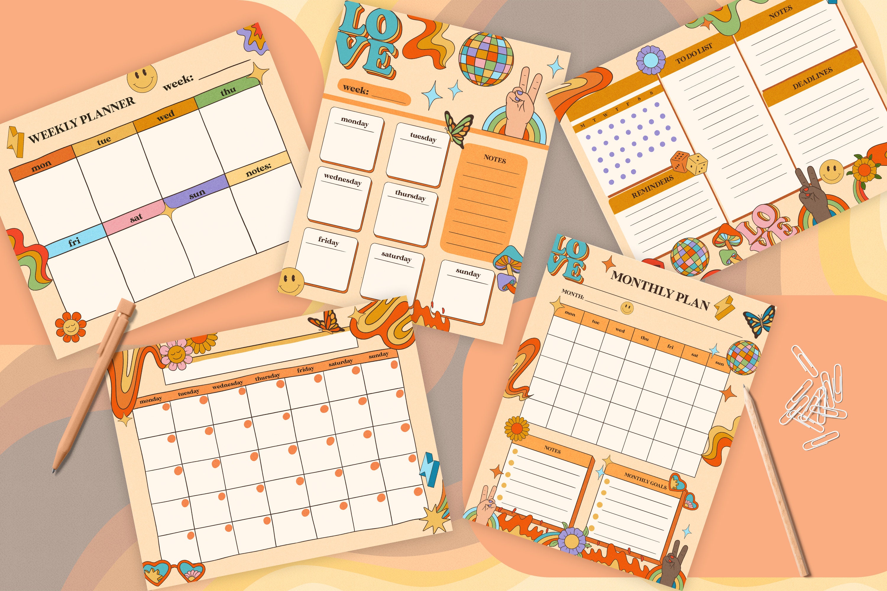 Digital Retro Planner, Printable Retro Planner, Weekly Planner, Monthly ...