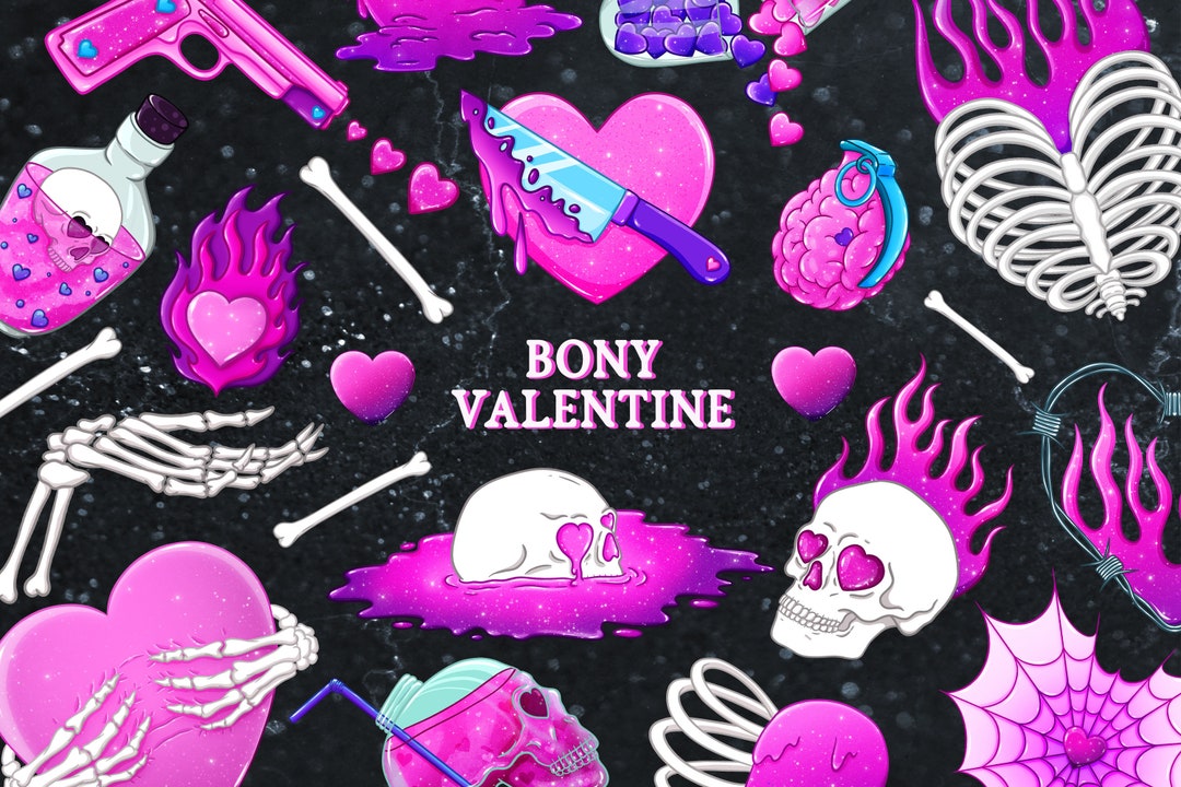 Spooky Valentine Clipart, Creepy Valentine, Skeleton Valentine Clipart ...