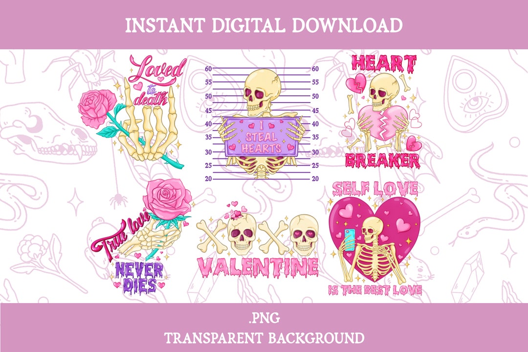 Skeleton Valentine Png Bundle, Creepy Valentine Sublimation, Pastel ...
