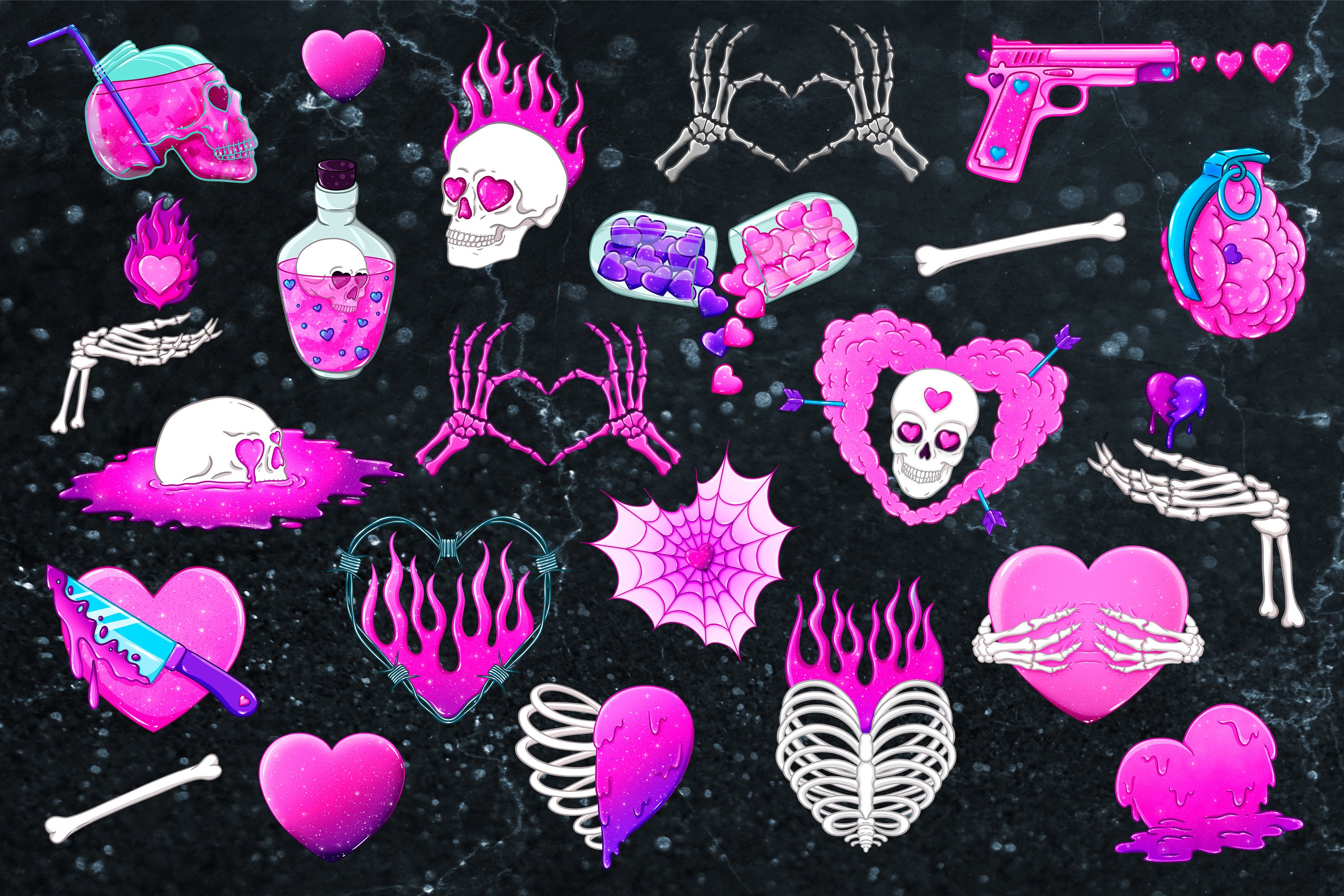Spooky Valentine Clipart, Creepy Valentine, Skeleton Valentine Clipart ...