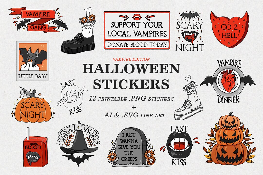 Halloween Funny Stickers PNG, SVG Bundle, Spooky Printable Stickers ...
