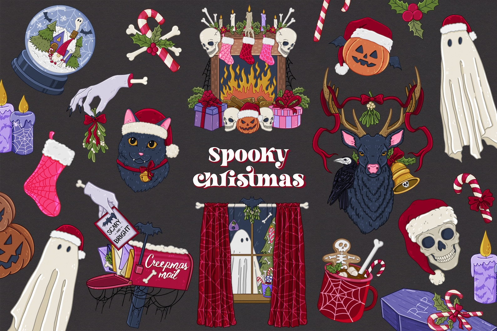 Spooky Christmas Clipart, Creepy Gothic Christmas PNG Files, Dark ...