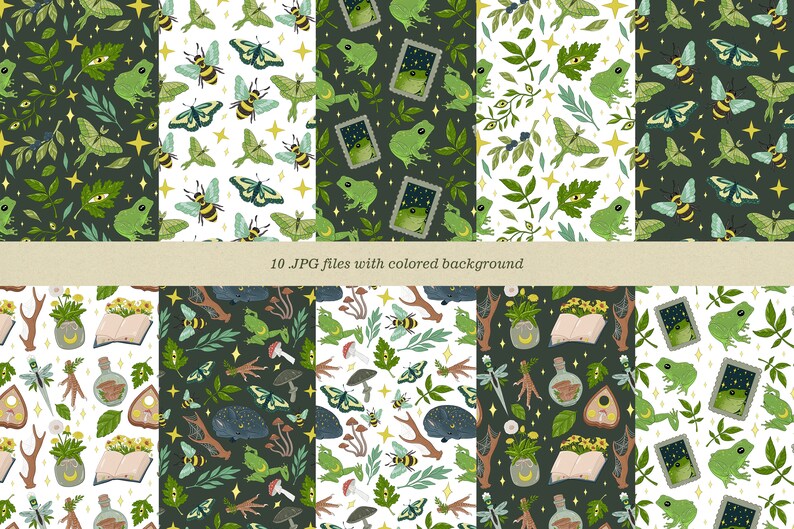 Goblincore Digital Paper, Cottagecore Seamless Pattern, Seamless Green ...