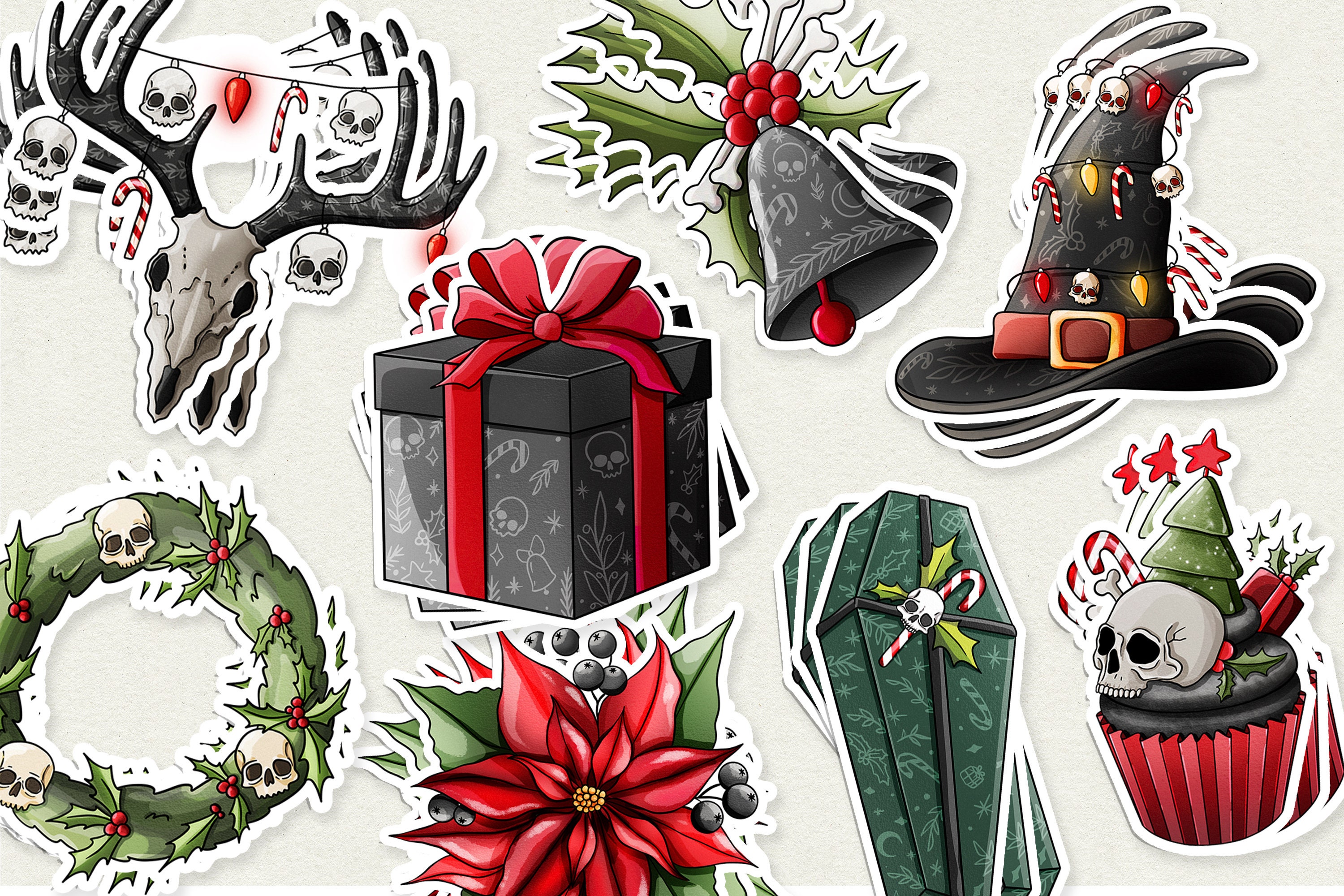Creepy Christmas Clipart, Alternative Gothic Christmas PNG Files, Dark ...