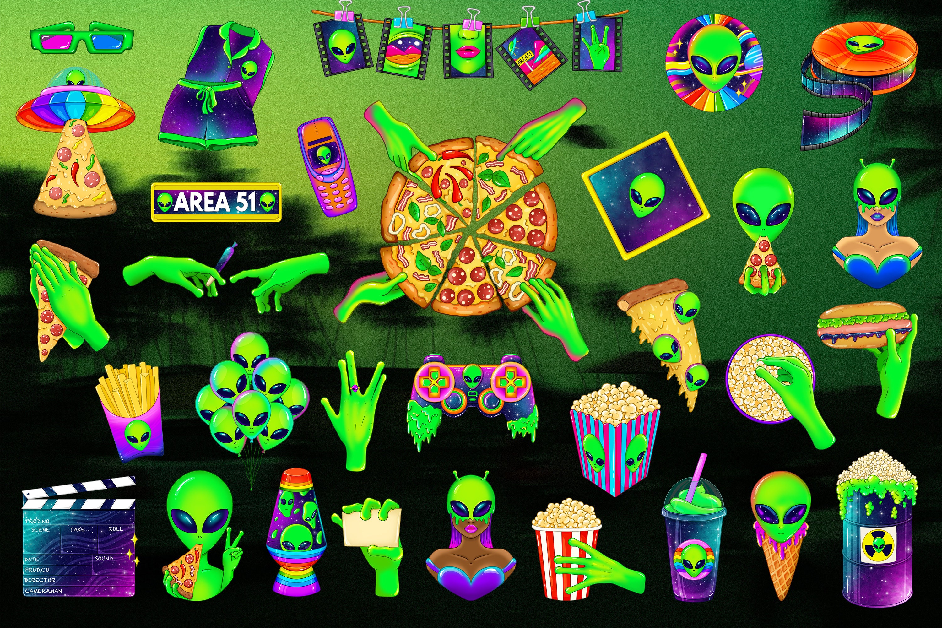 UFO Party Clipart, Alien Clipart Download, Area 51, Alien Pizza Party ...