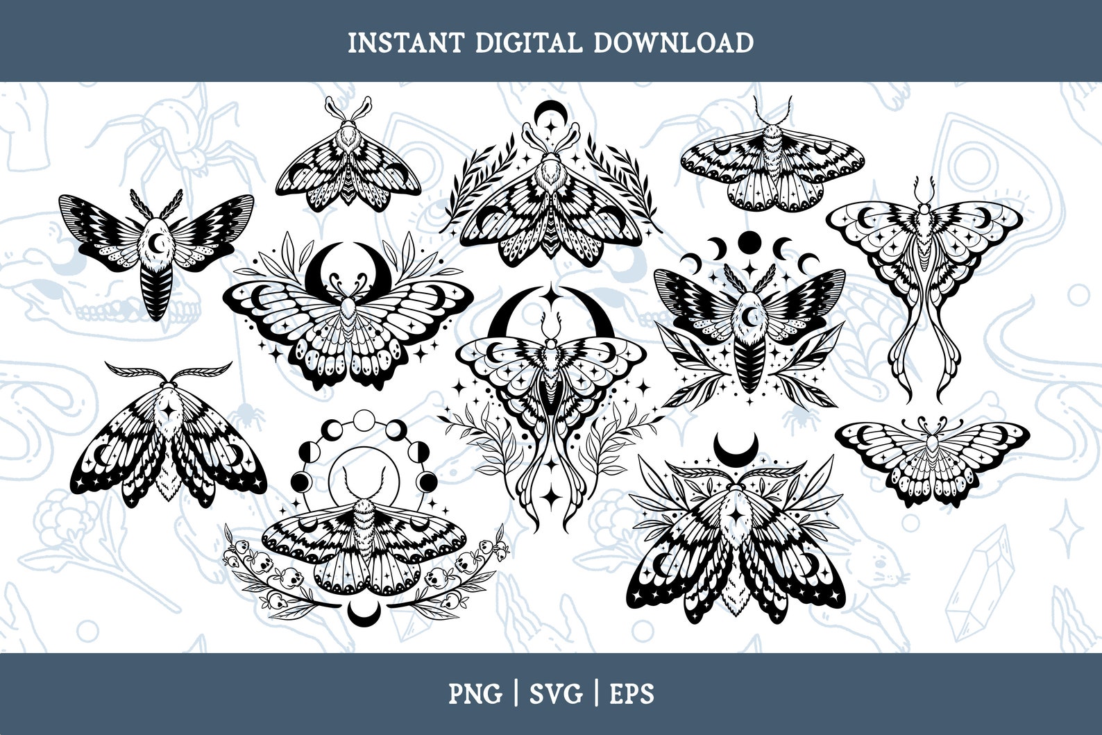 Celestial Butterfly and Moth SVG/PNG/EPS File, Luna Moth Svg, Boho Moth ...