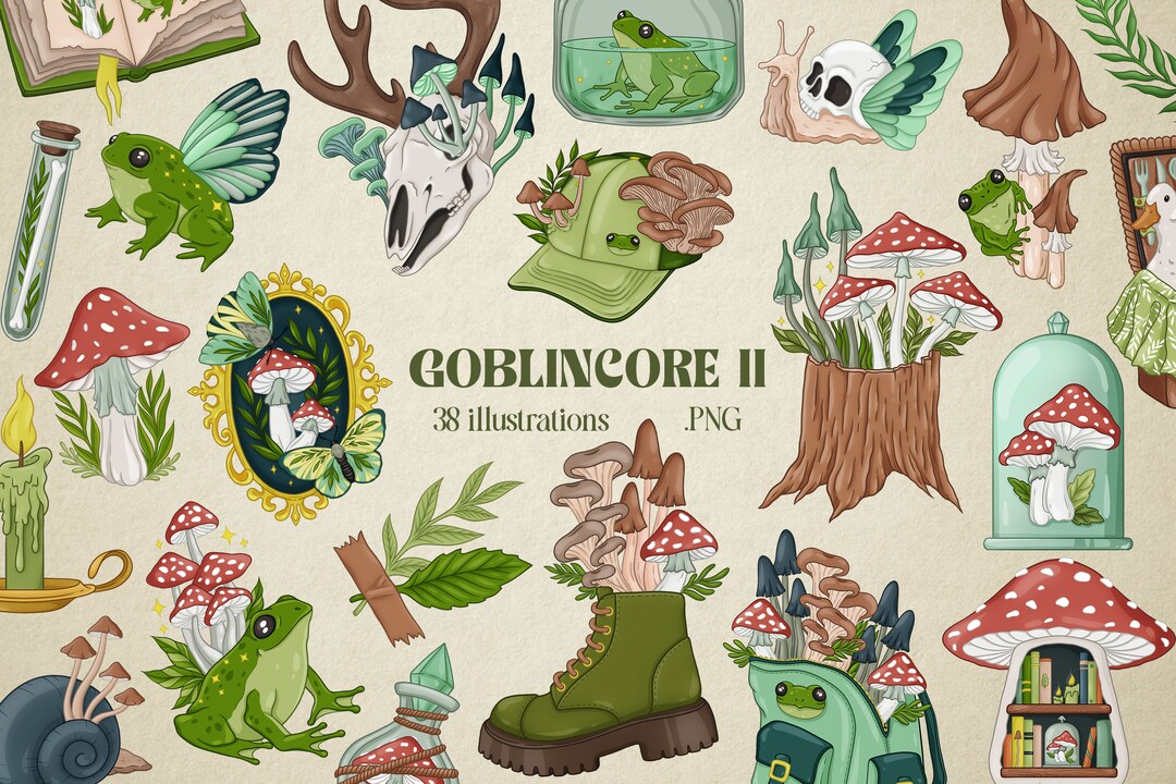Goblincore Clipart, Cottagecore Green Witch Clipart, Frog and Toad ...