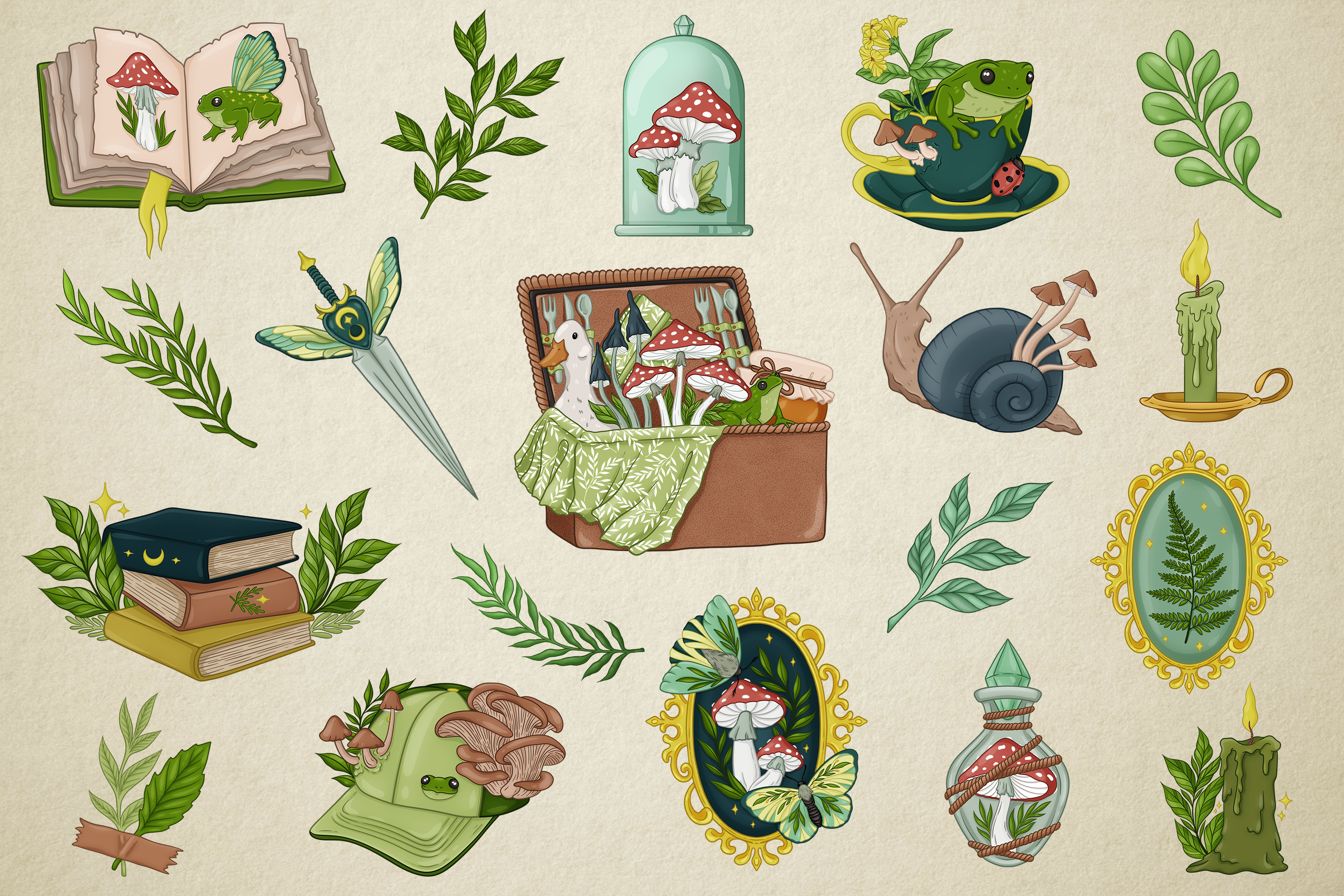 Goblincore Clipart, Cottagecore Green Witch Clipart, Frog and Toad ...