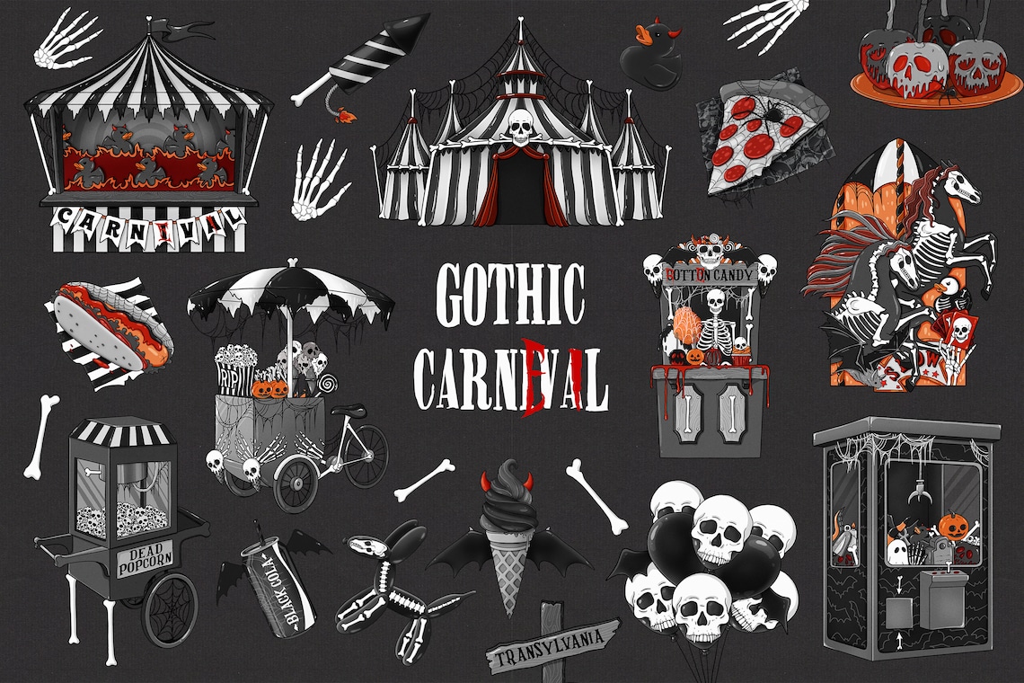 Gothic Carnival Clipart, Halloween Fair, Halloween Circus, Carousel ...