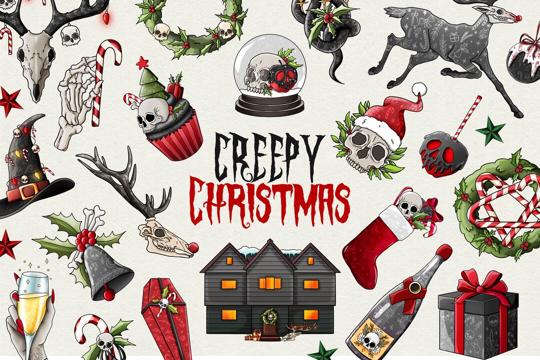 Creepy Christmas Clipart, Alternative Gothic Christmas PNG Files, Dark ...