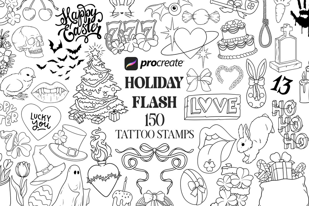 Holiday Flash Tattoo Procreate Stamps, Mini Tattoo Procreate Stamp ...