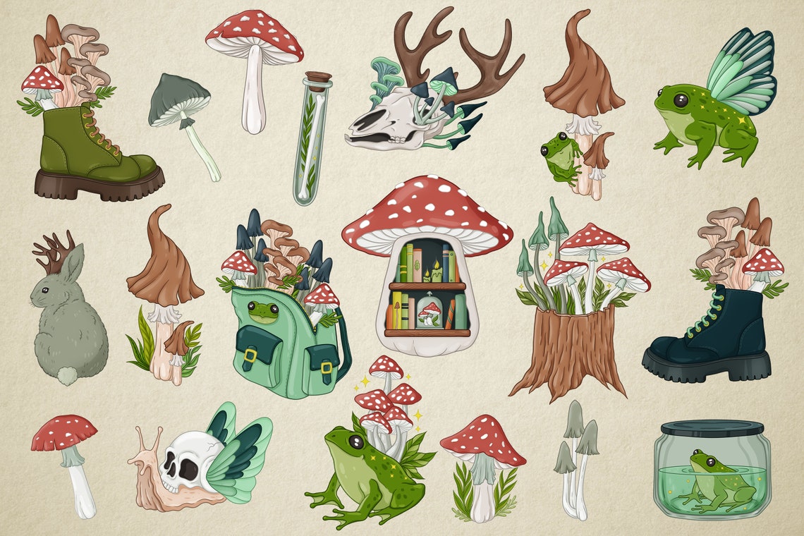 Goblincore Clipart, Cottagecore Green Witch Clipart, Frog and Toad ...