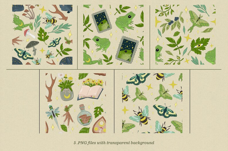 Goblincore Digital Paper, Cottagecore Seamless Pattern, Seamless Green ...