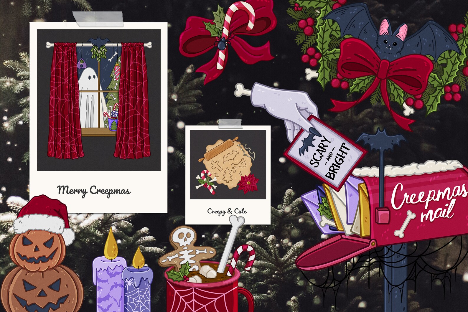 Spooky Christmas Clipart, Creepy Gothic Christmas PNG Files, Dark ...
