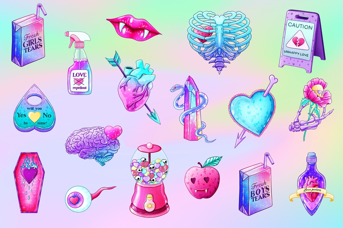 My Creepy Valentine Clipart, Spooky Valentine Clipart, Pastel Goth V ...