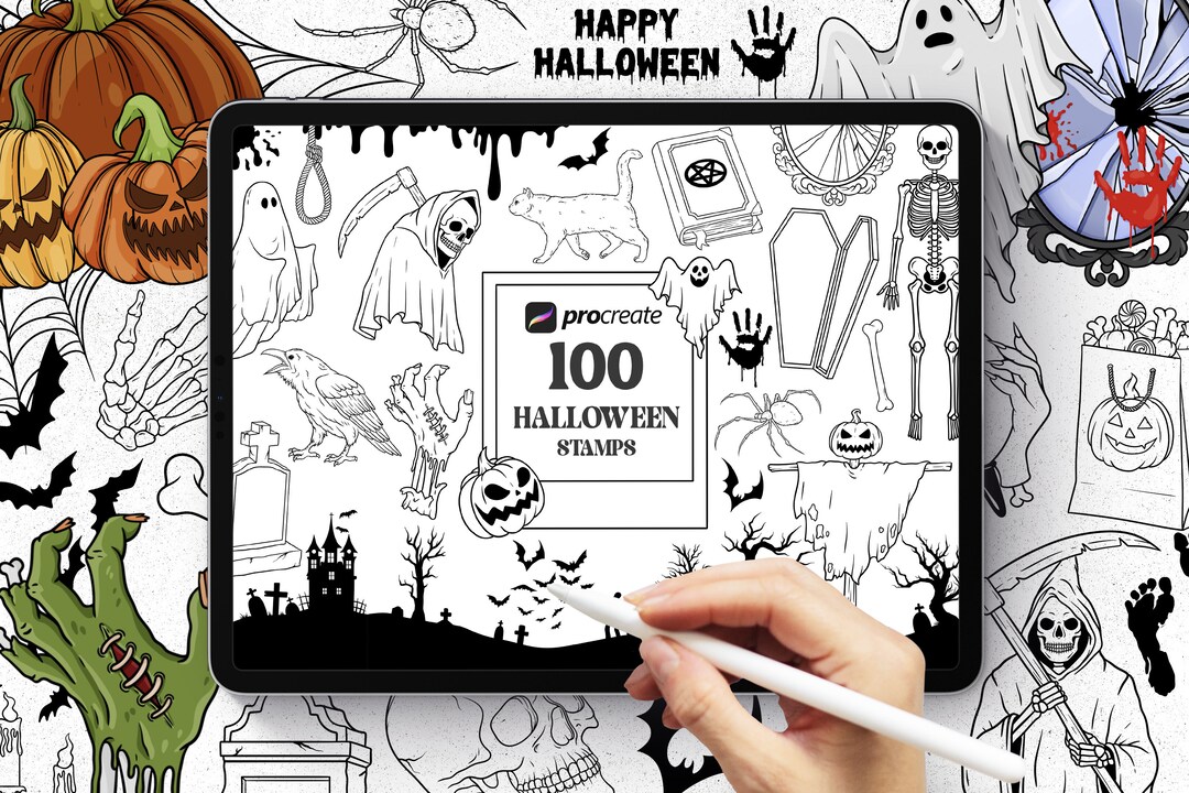 Halloween Procreate Stamps, Spooky Procreate Stamps, Witch Procreate ...