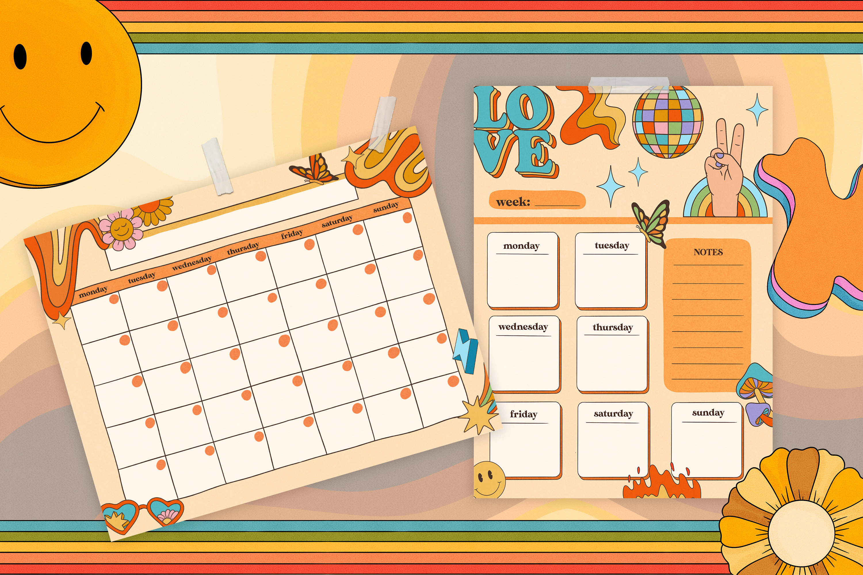 Digital Retro Planner, Printable Retro Planner, Weekly Planner, Monthly ...