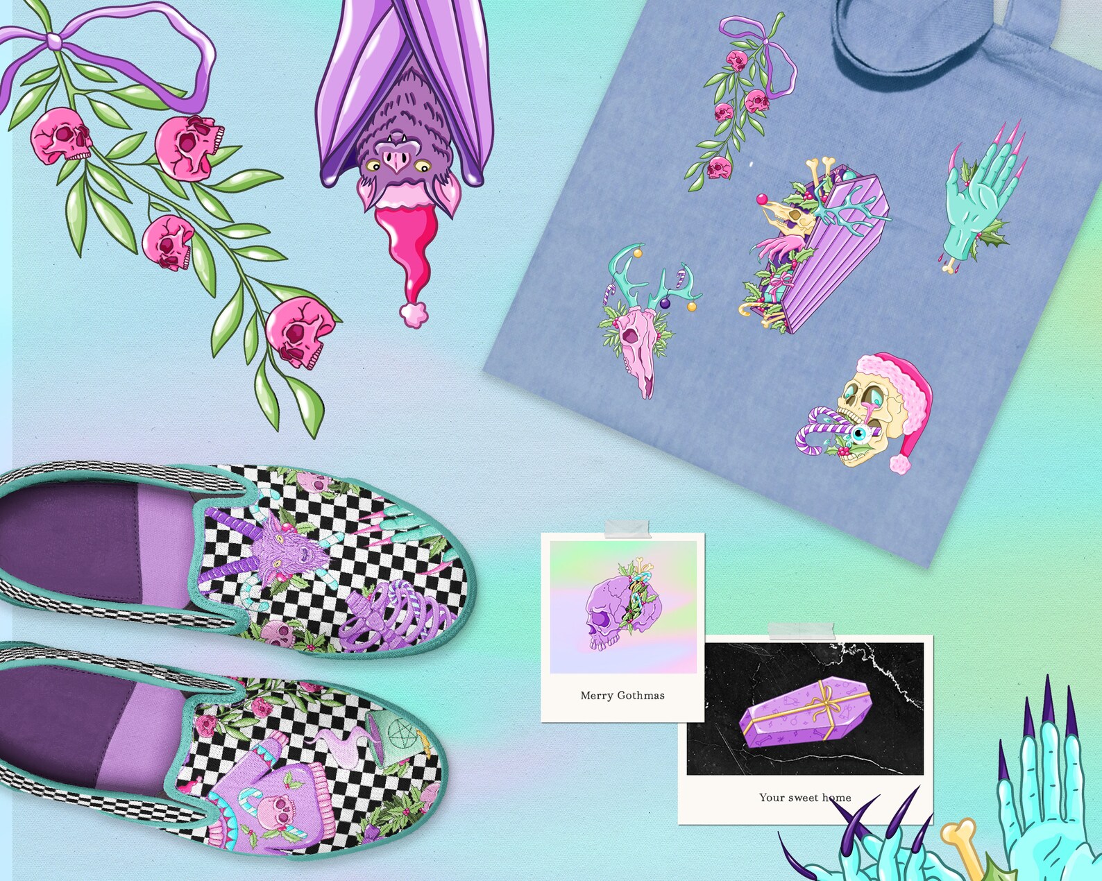 Pastel Goth Creepy Christmas Clipart, Alternative Gothic Christmas PNG ...