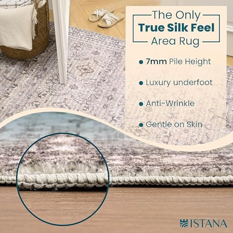 Istana Pale Rose Beige Area Rug Foldable Boho Rugs for Living Room ...