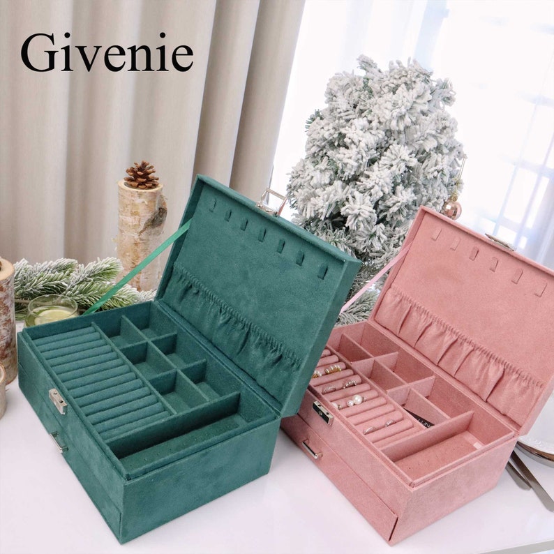 Custom Birth Flower Velvet Jewelry Box, Large Jewelry Storage Organizer ...