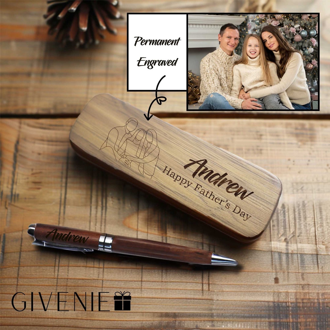 Personalized Wooden Pen Box, Father's Day Pen Gift, Family Outline ...