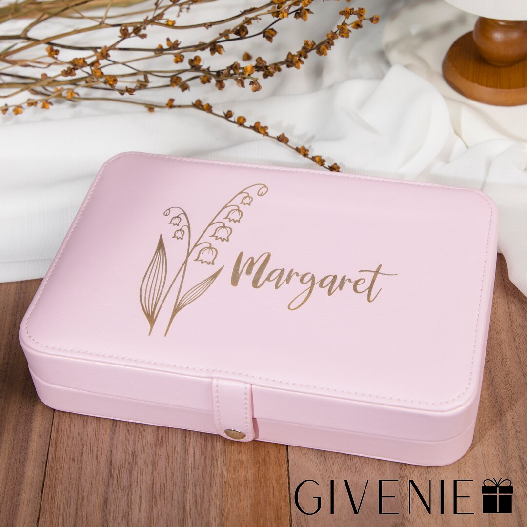 Personalize Engraved Birth Flower Jewelry Box, Custom Jewelry Box ...