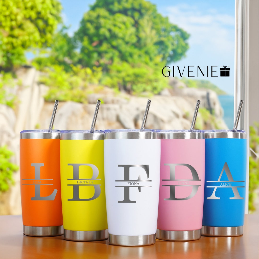 Personalised 20oz Tumbler, Monogrammed Tumbler, Initial Name Drinkware, Bridesmaid Proposal ...