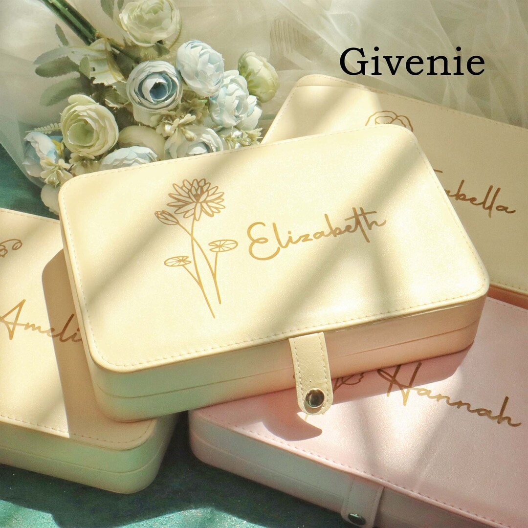 Personalize Engraved Birth Flower Jewelry Box, Custom Jewelry Box ...