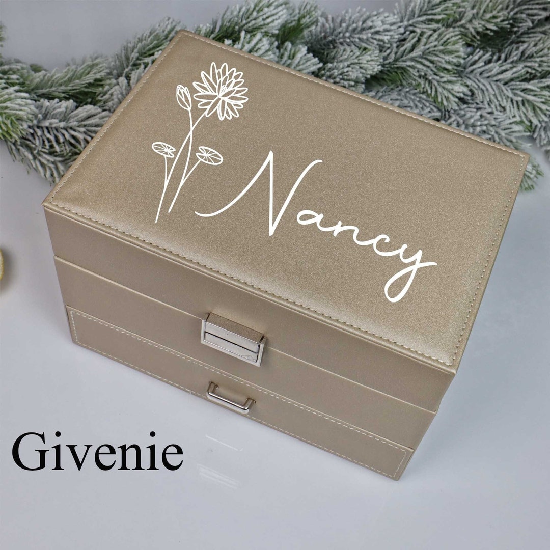 Custom Birth Flower Jewelry Box, Large Jewelry Storage Organizer With ...