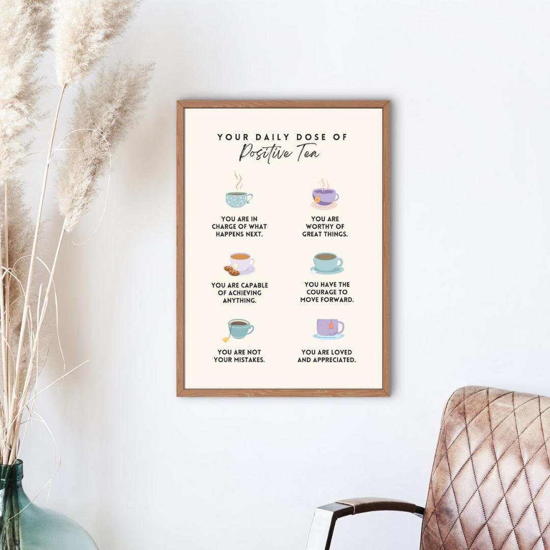 Positive Tea Mental Health Poster, Therapy Office Decor, Positive ...