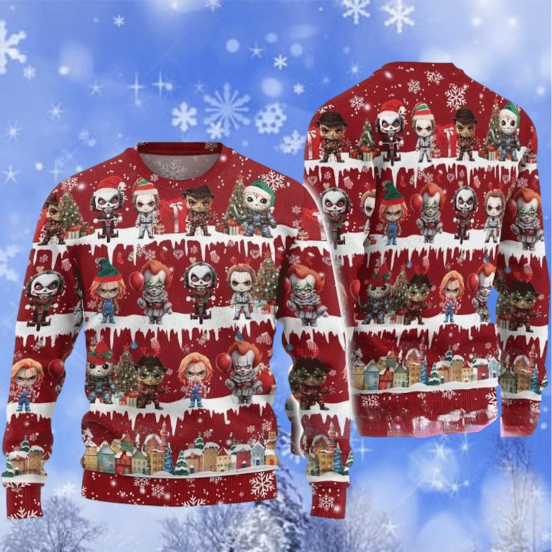 Christmas Sweater Scary Halloween Characters Ugly Sweater - Etsy