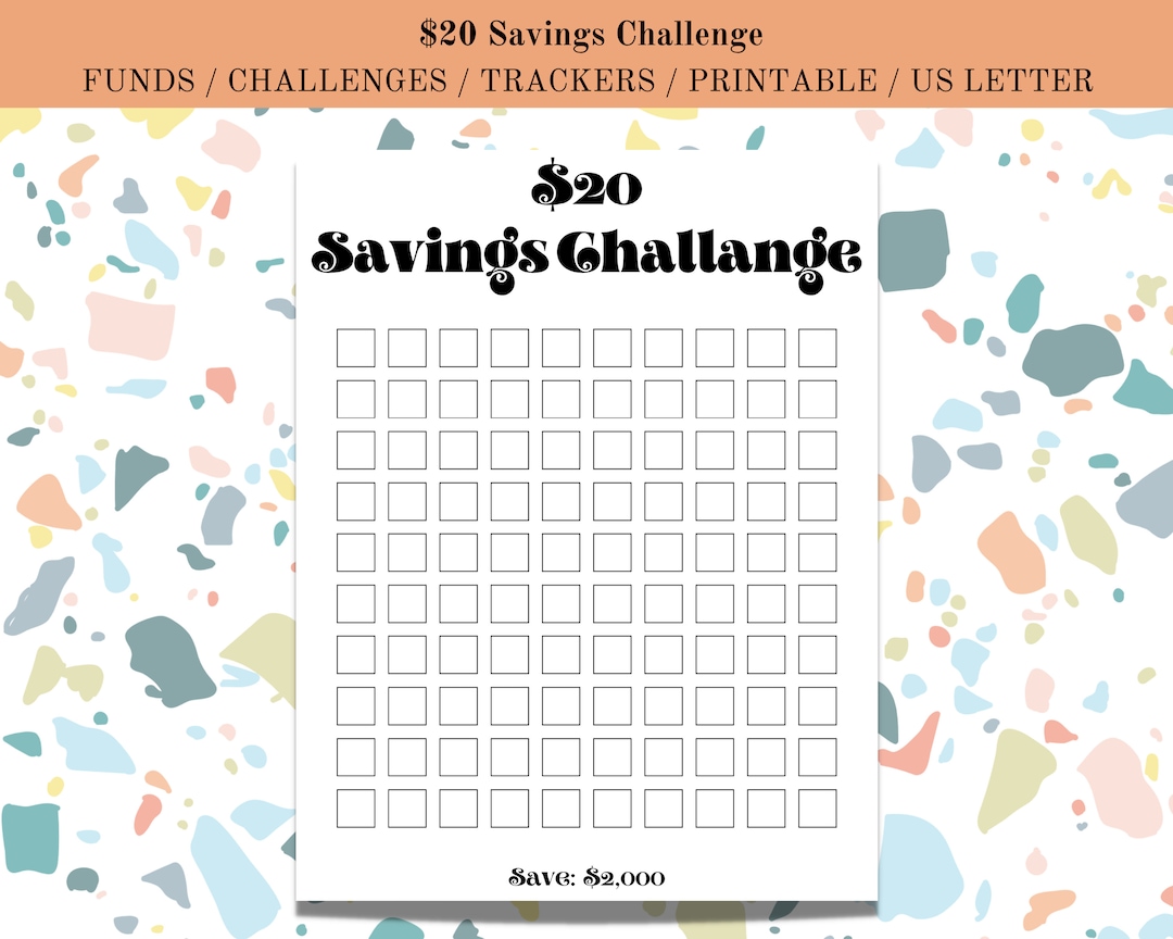 20 Dollar Savings Challenge / Savings Printable / Digital Coloring ...