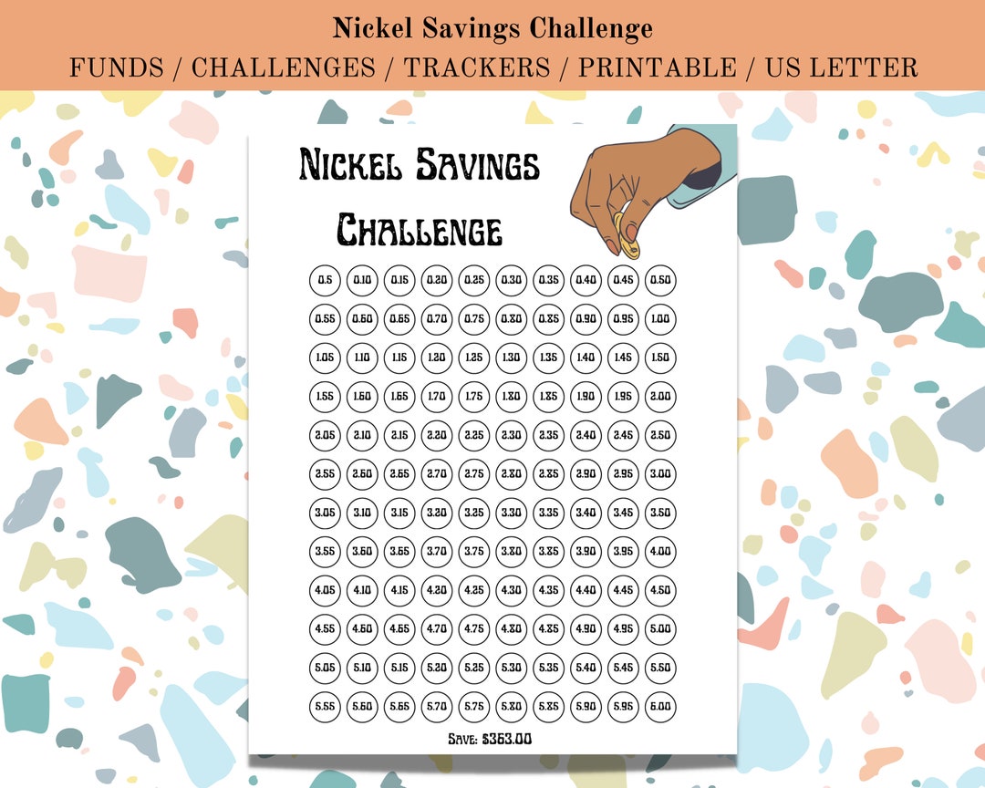 Nickel Savings Challenge / Savings Printable / Digital Coloring Funds ...
