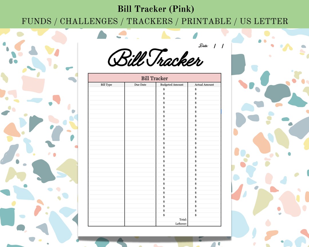 Bill Tracker PINK / Savings Printable / Digital Coloring Funds / US ...