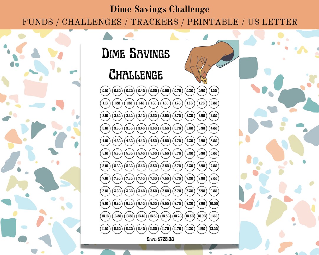 Dime Savings Challenge / Savings Printable / Digital Coloring Funds ...