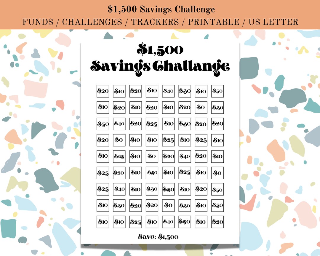1,500 Savings Challenge / Savings Printable / Digital Coloring Funds ...