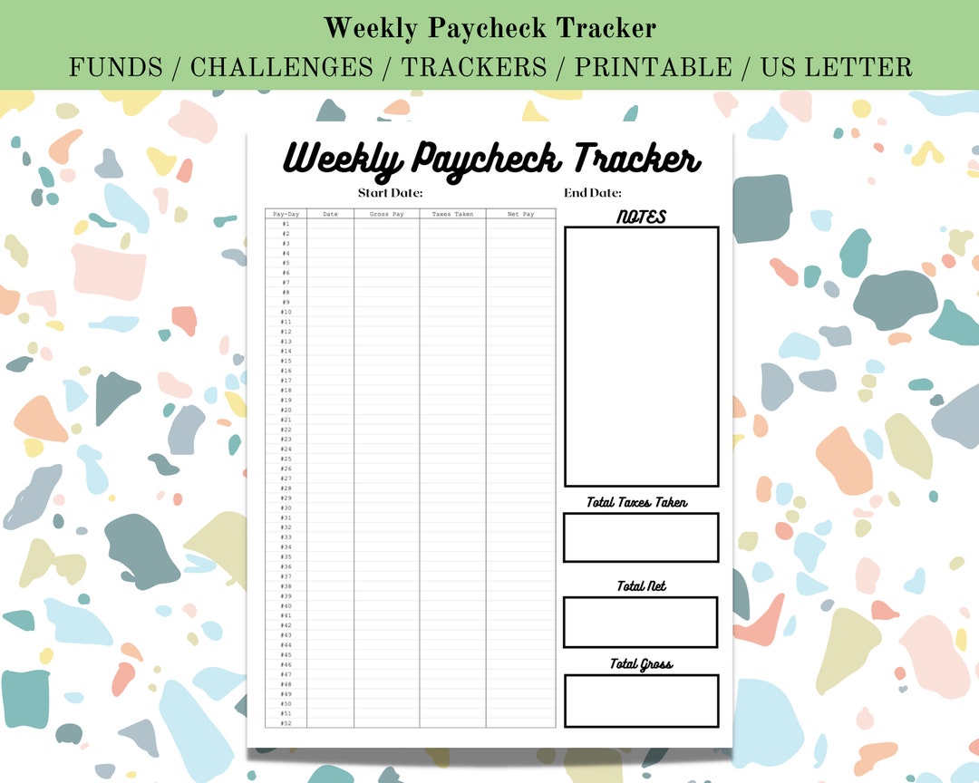 Weekly Paycheck Tracker / Savings Printable / Digital Coloring Funds ...