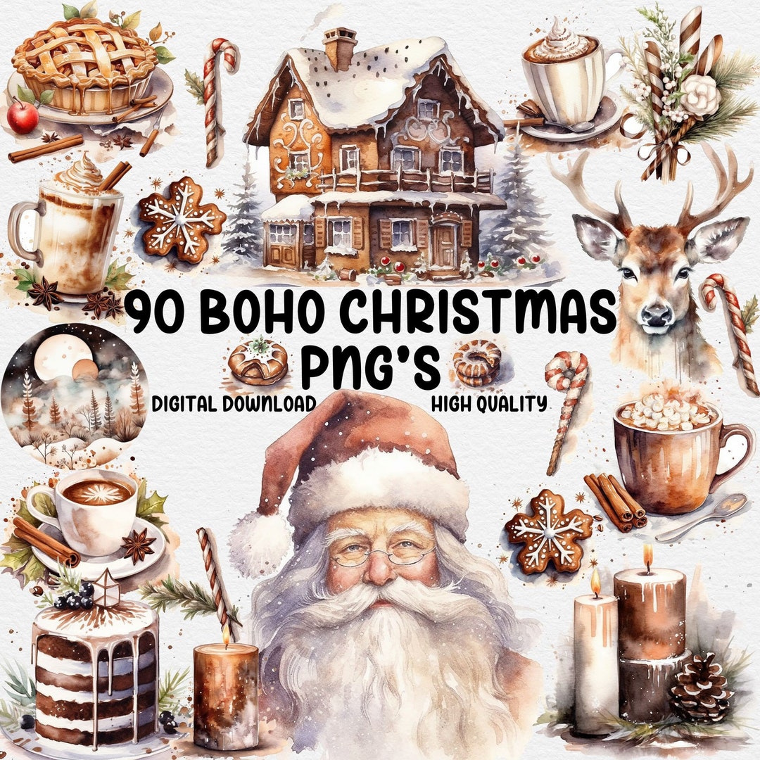 90 Boho Christmas Clipart,christmas Pngs,ornaments Clipart,winter ...