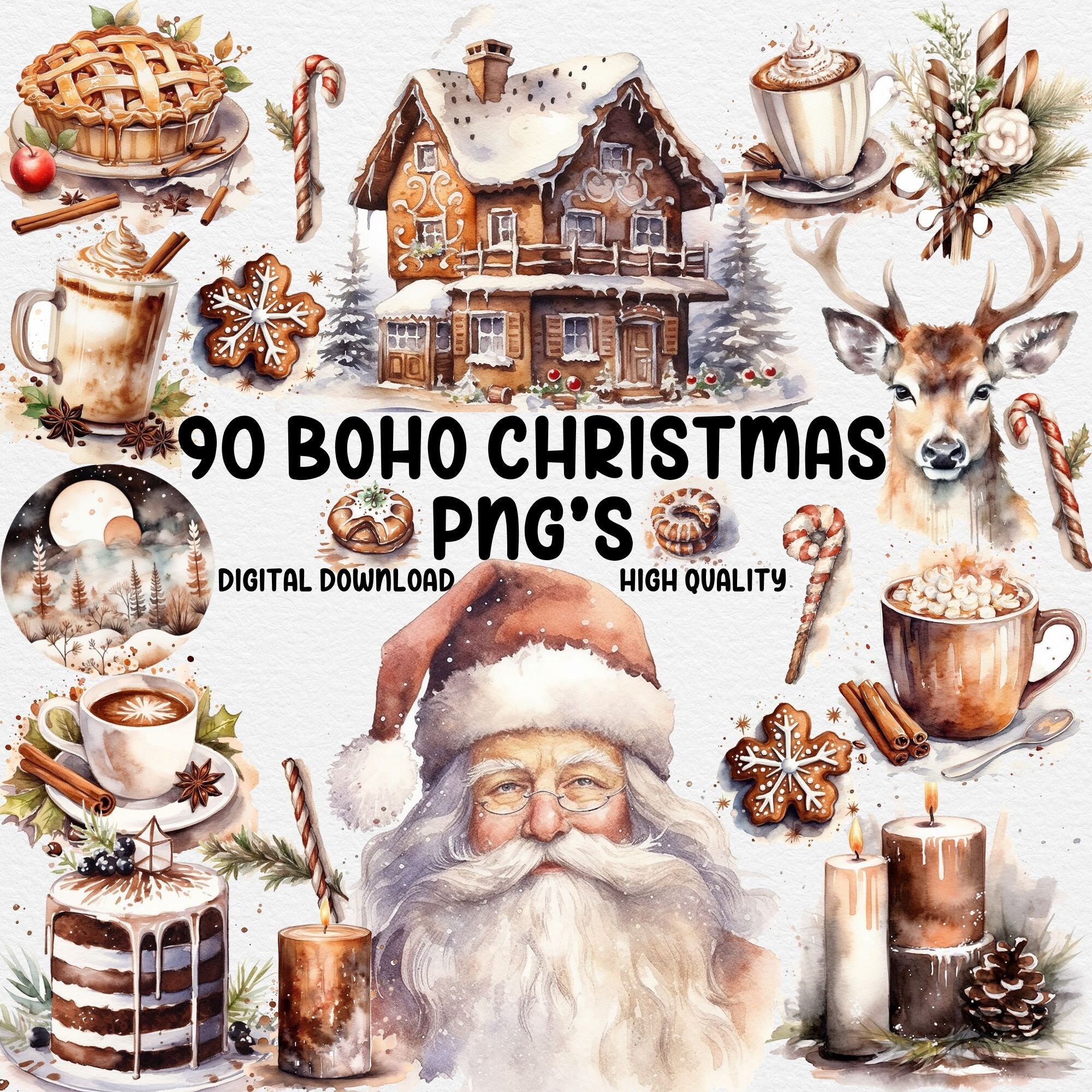 90 Boho Christmas Clipart,christmas Pngs,ornaments Clipart,winter ...