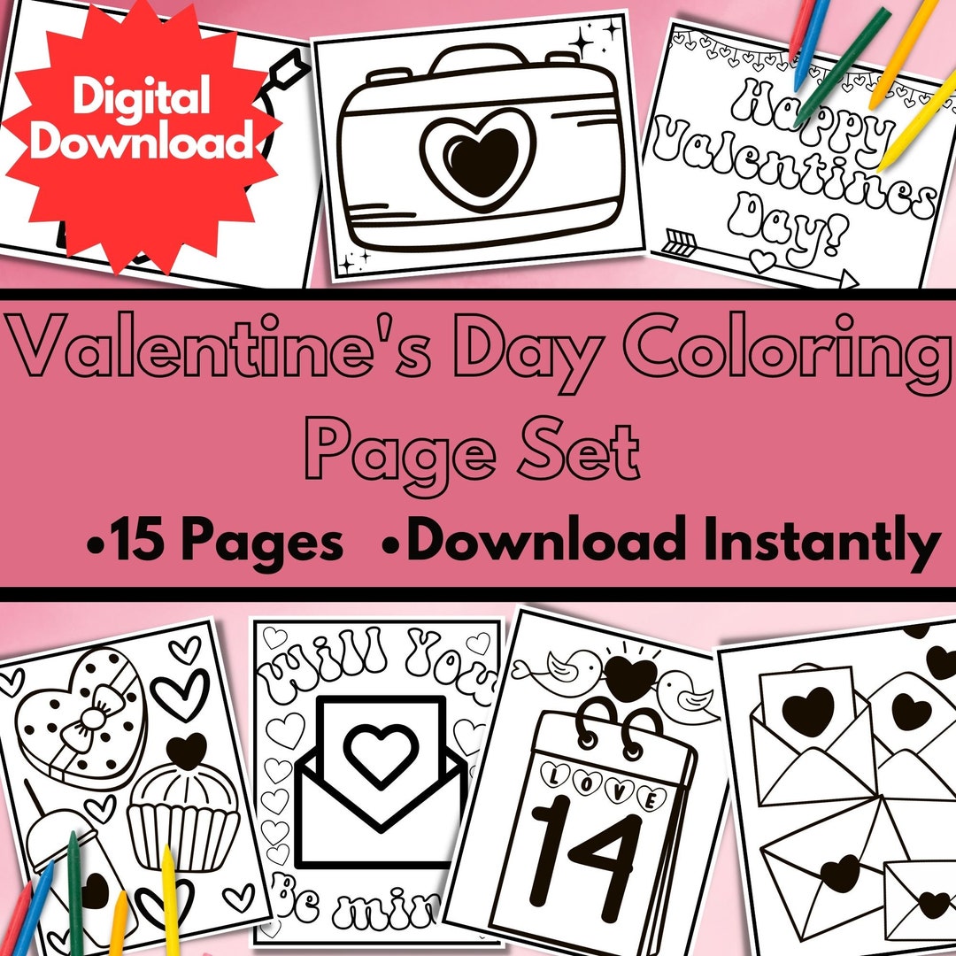 Valentines Day Coloring Page Set,digital Download,animal Coloring Pages ...