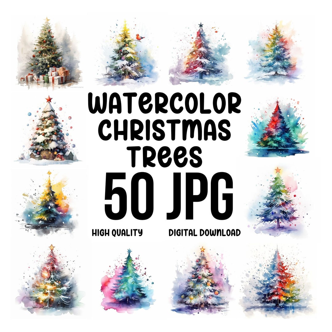 Watercolor Christmas Tree Clipart ,50 High Quality Jpgs,pine Tree Clip ...