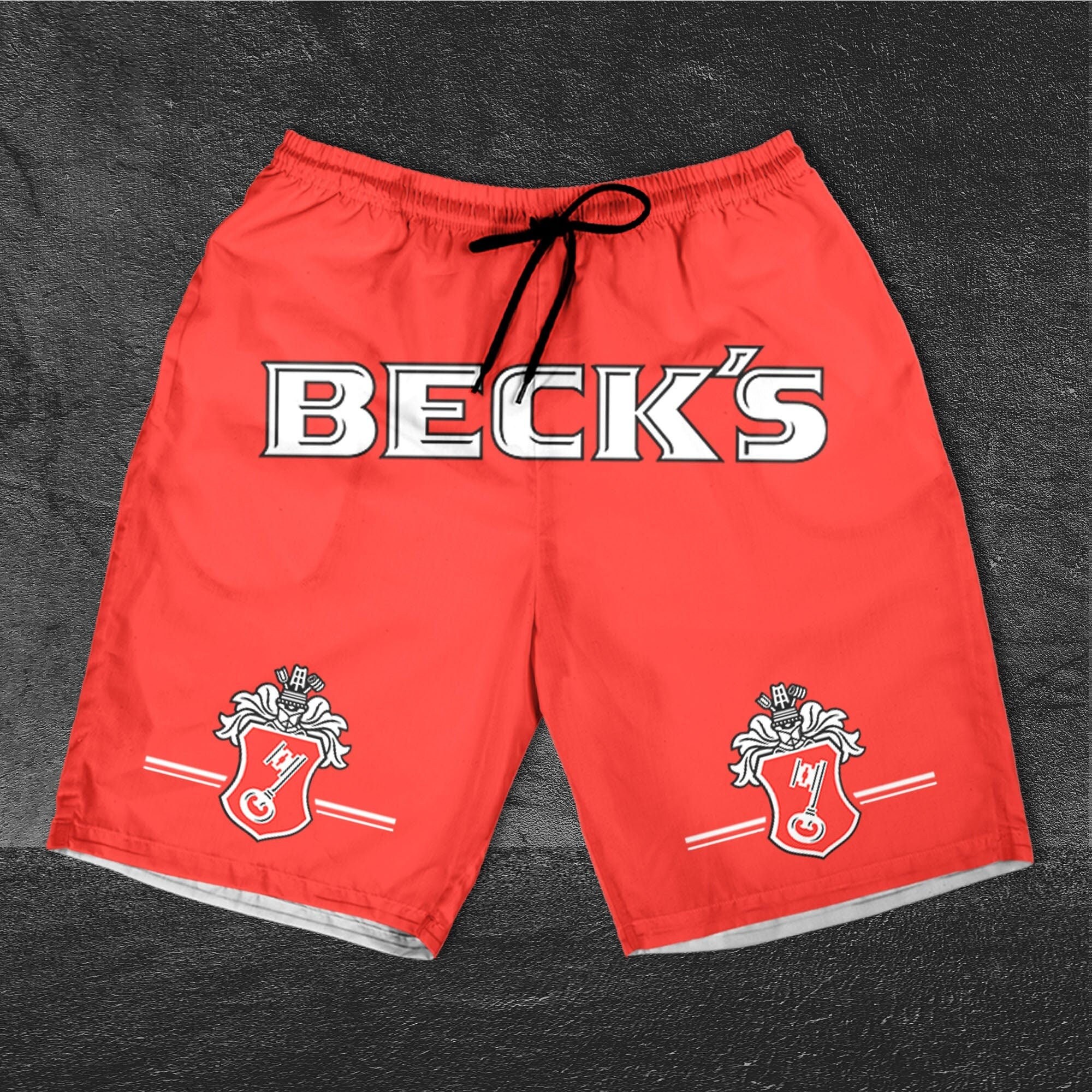 Beck's Beer Red Horizontal Text Shorts, Beer basic men Hawaiian shorts ...
