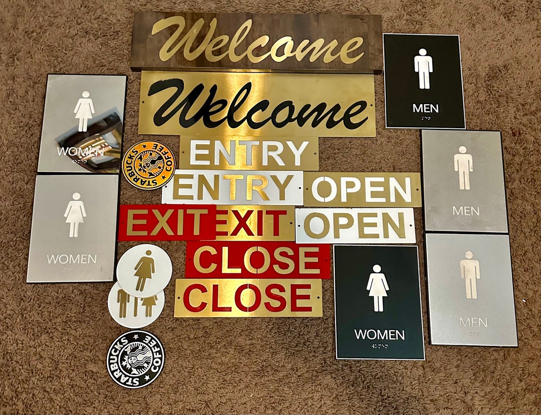 Welcome, Open, Exit, Bathroom, and Other Common Signs for Home and ...