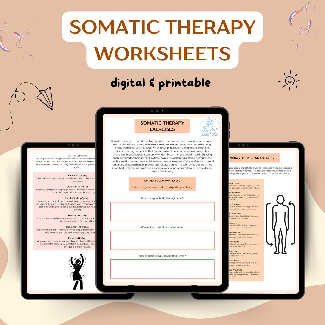 Somatic Therapy Worksheets, Somatic Coping Skill Exercises, Polyvagal ...