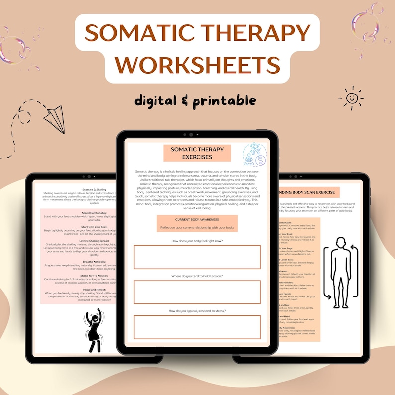 Somatic Therapy Worksheets, Somatic Coping Skill Exercises, Polyvagal ...