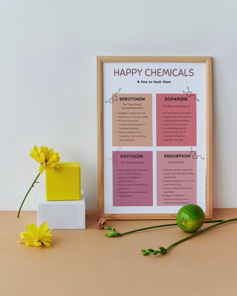Happy Chemicals Poster Therapy Office Decor Happiness Chemicals Mental ...
