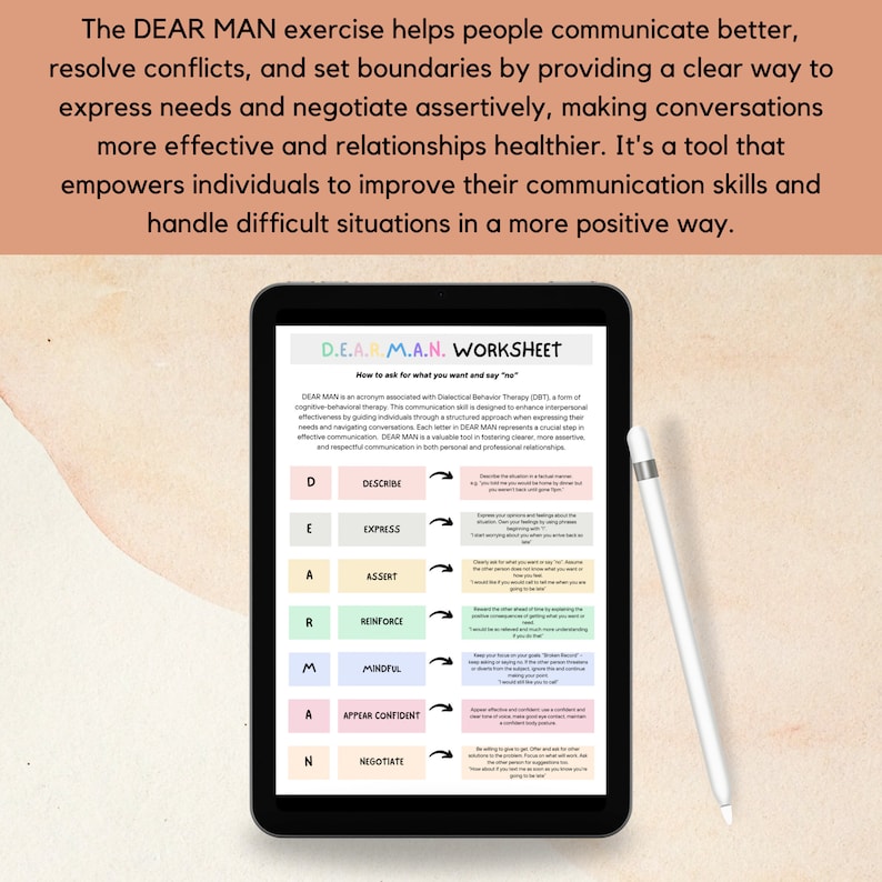 DBT DEAR MAN Worksheets, Dbt Therapy, Interpersonal Skills, Therapy ...