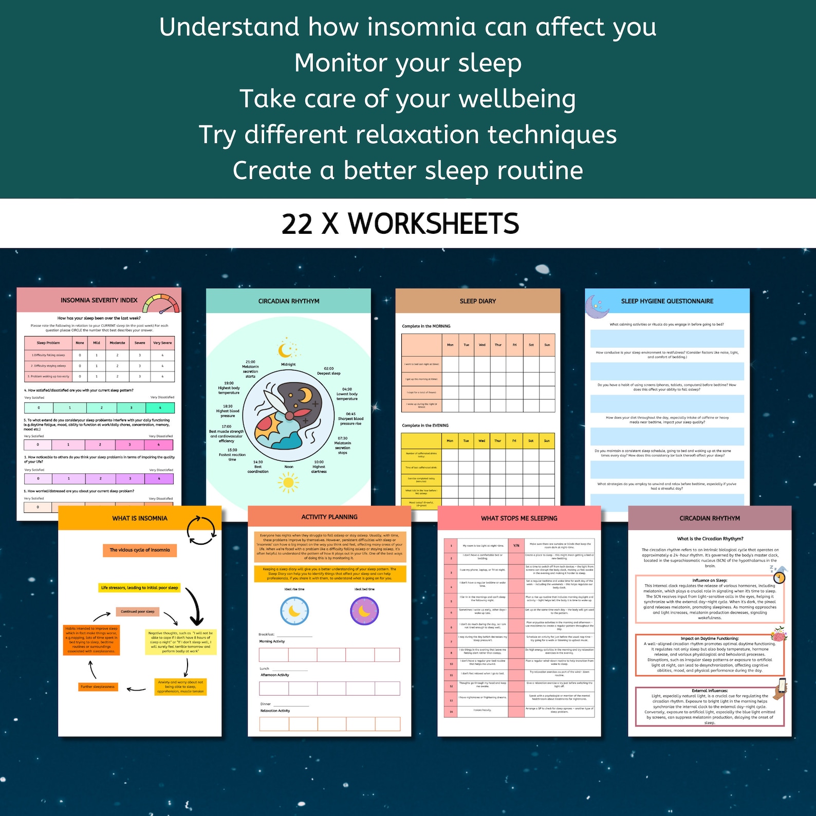 Sleep Hygiene Worksheets, Sleep Tracker, Sleep Habits, Sleep Journal ...