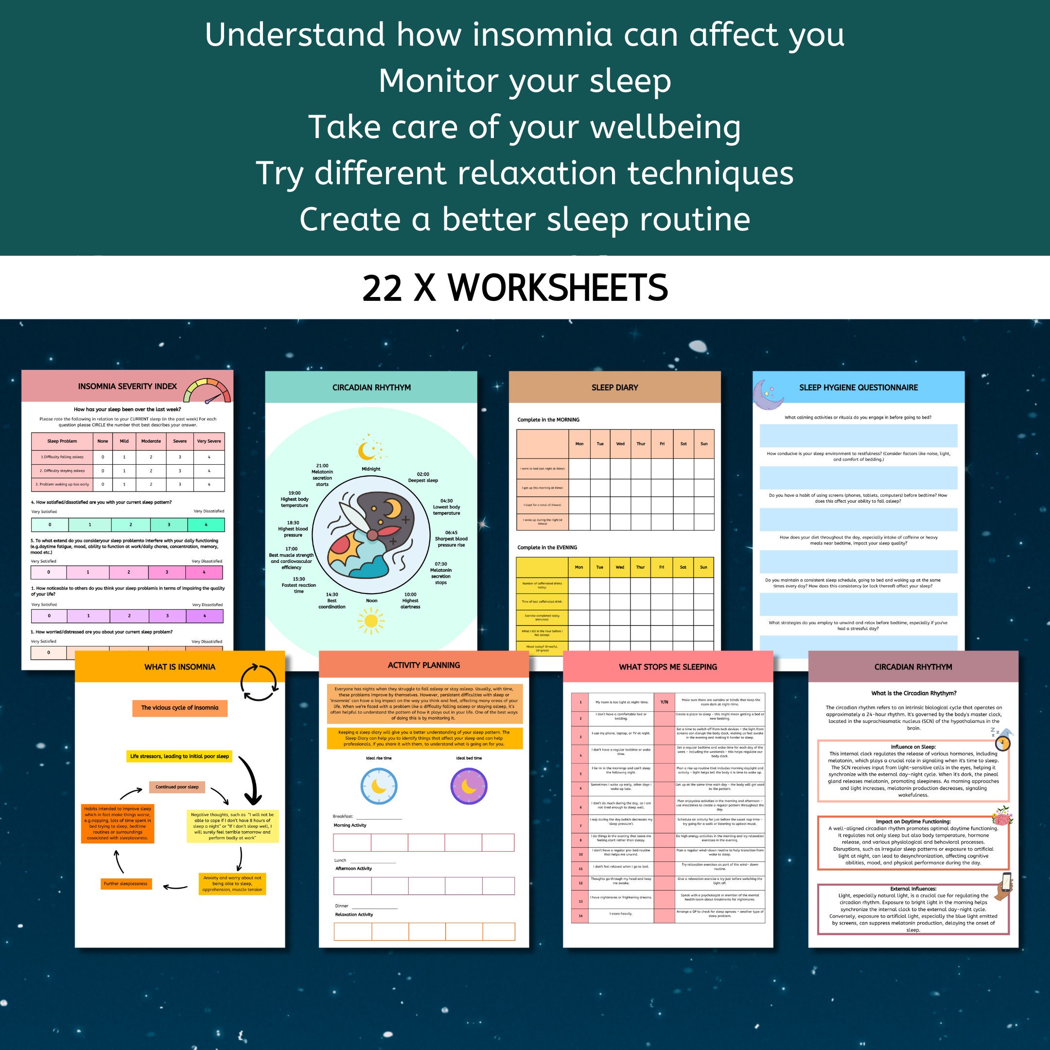 Sleep Hygiene Worksheets, Sleep Tracker, Sleep Habits, Sleep Journal ...