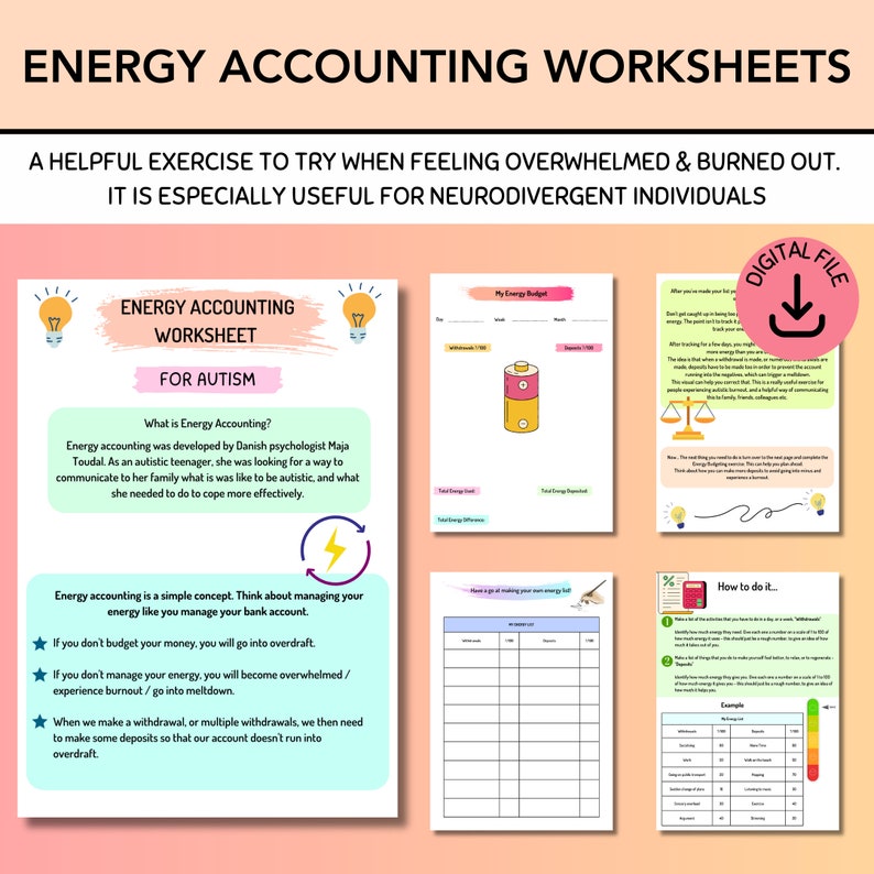 Energy Accounting Worksheet | DBT Skills | CBT | Neurodivergent ...